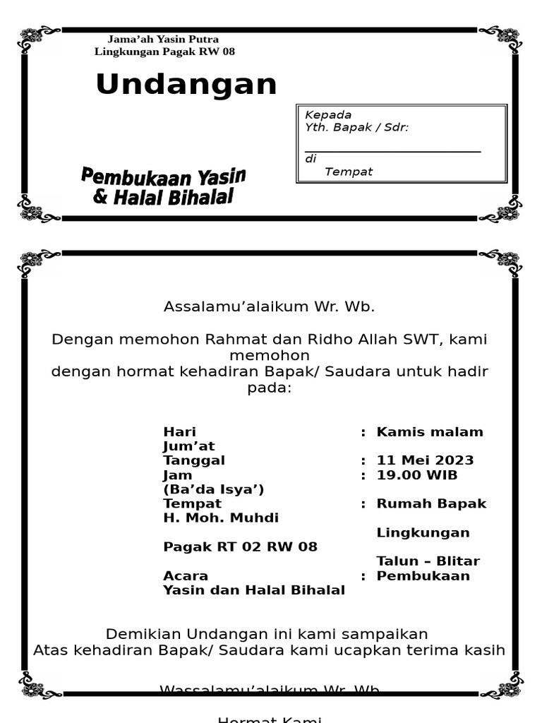 Undangan Pembukaan Yasin | PDF