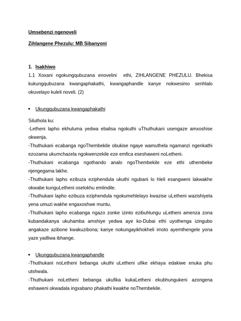 Umsebenzi Ngenoveli | PDF