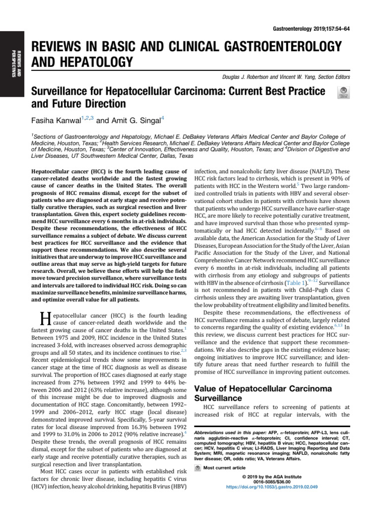 Fasiha Kanwal Surveillance For Hepatocellular Carcinoma - Current Best Practice and Future ...