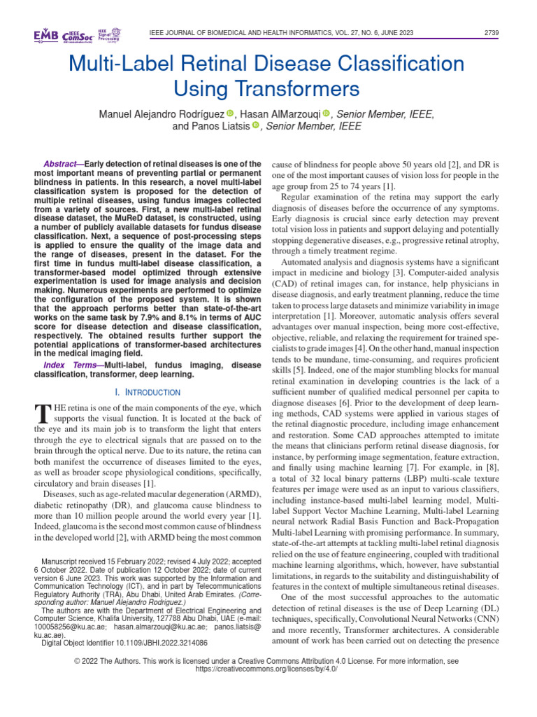 Multi-Label Retinal Disease Classification Using Transformers | PDF