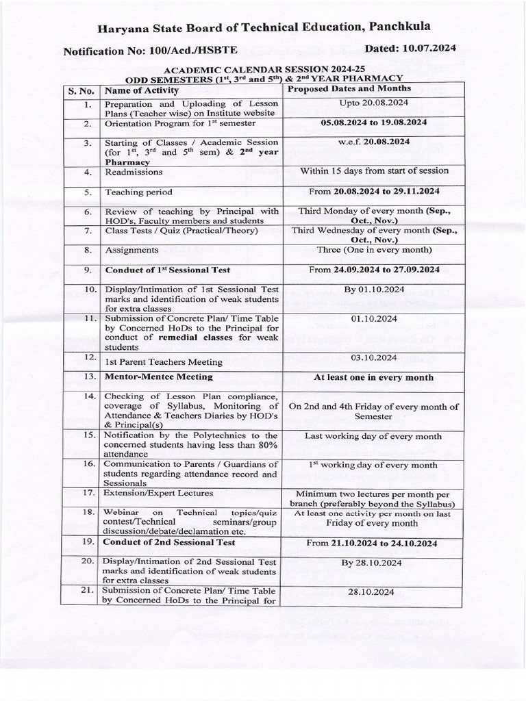 Academic Calender 2024-25 Modified | PDF