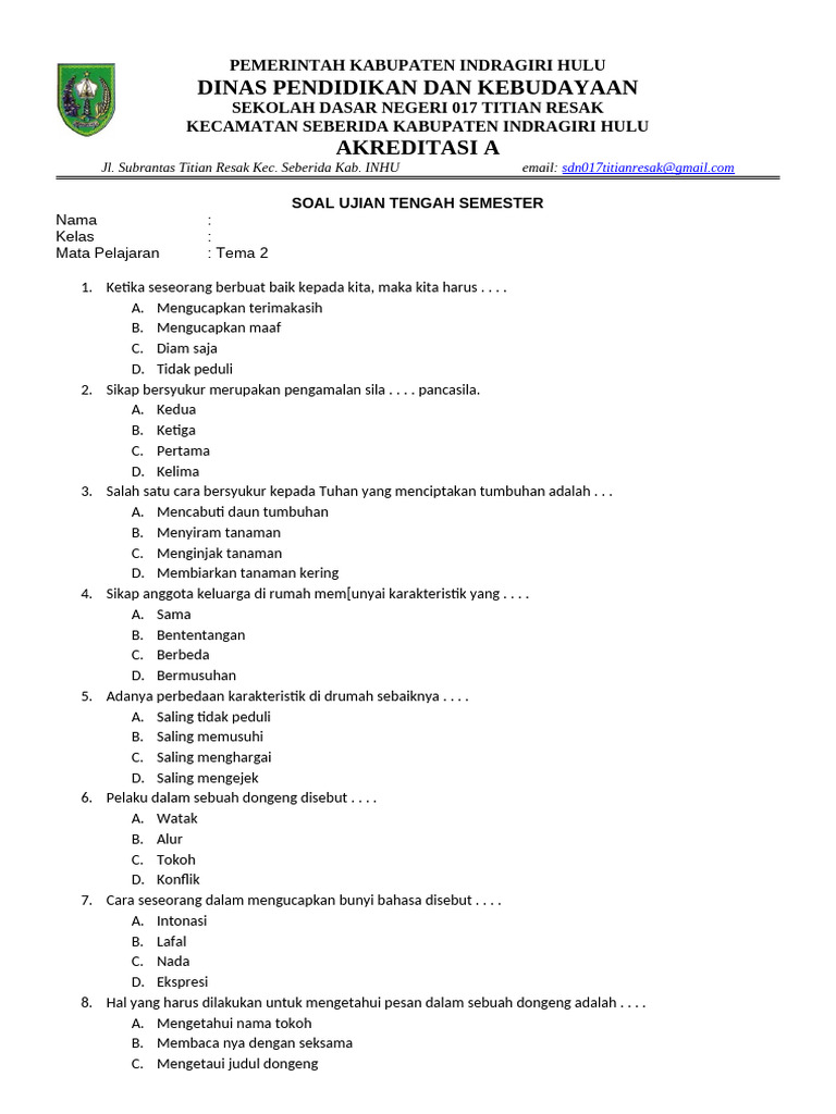 Soal Mid Tema 2 | PDF