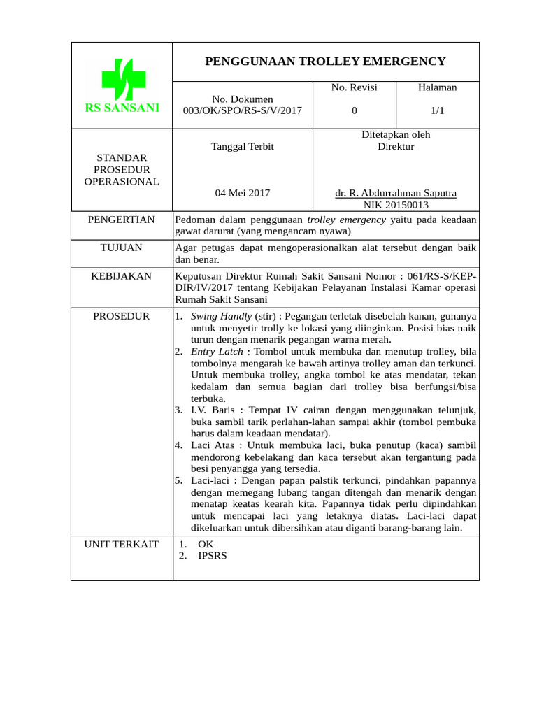 Spo Penggunaan Trolley Emergency | PDF