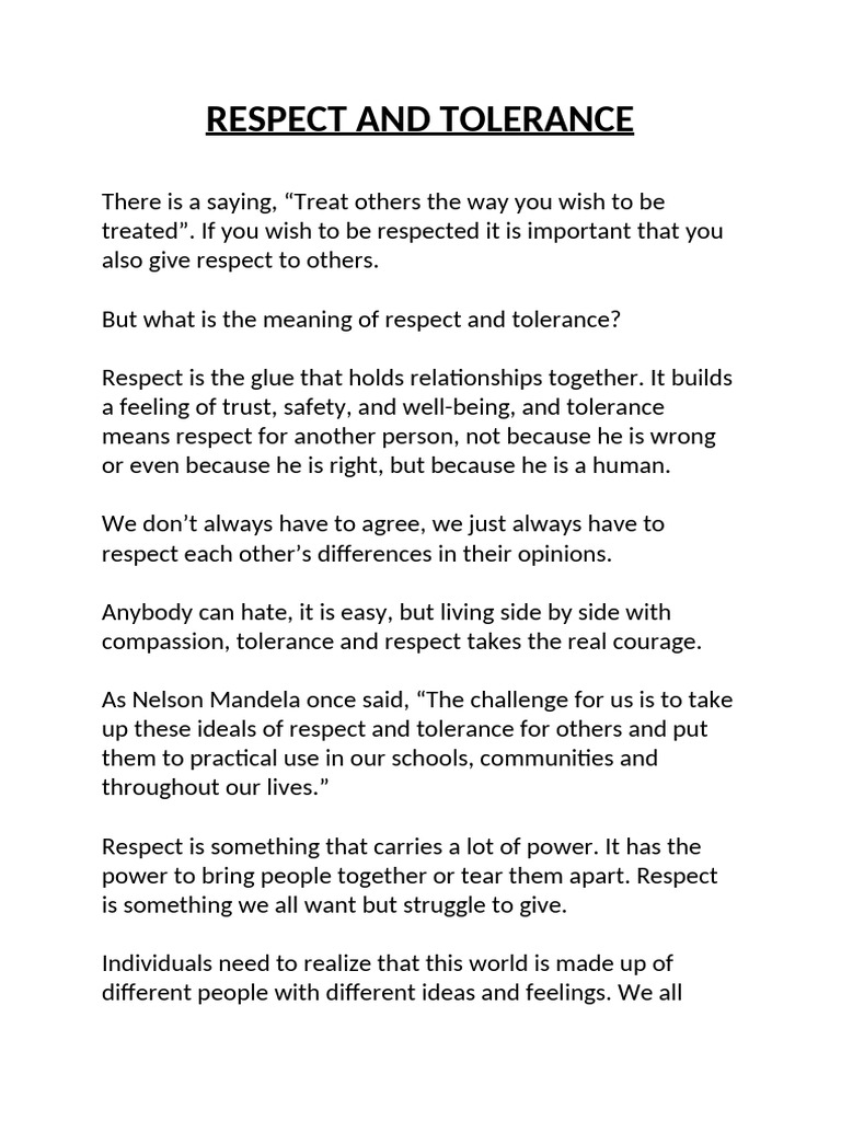 Respect and Tolerance | PDF