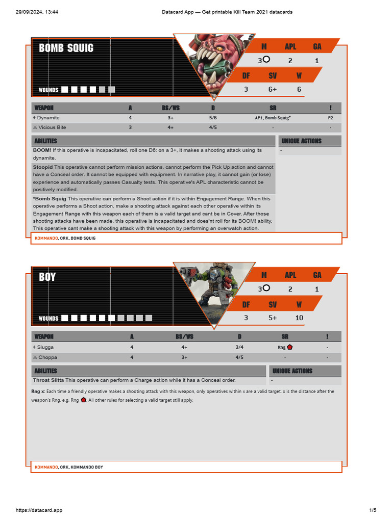 Kommando Datacards | PDF