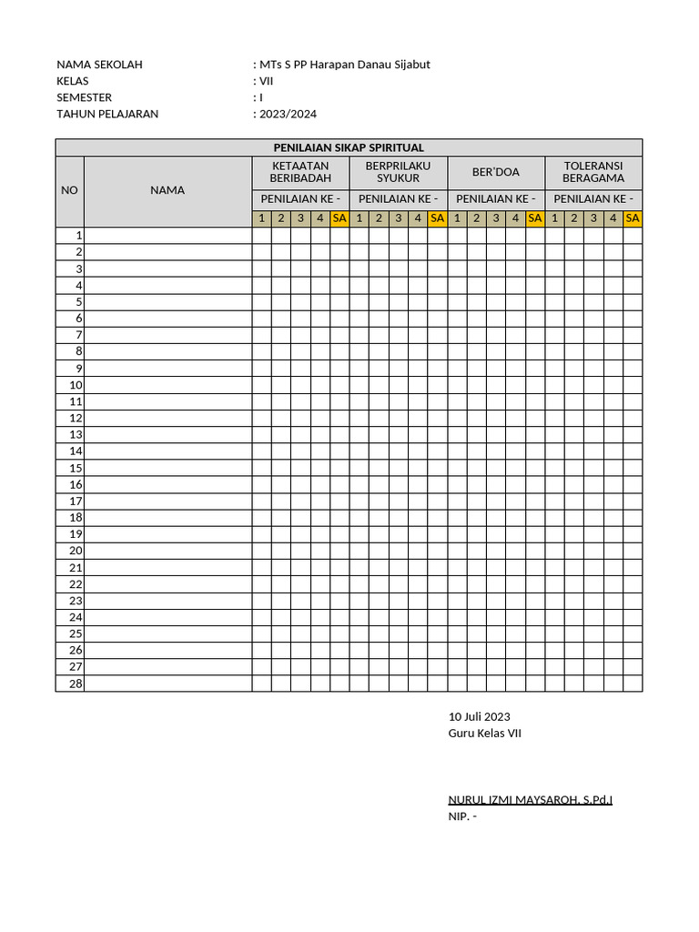 Format Penilaian Sikap | PDF