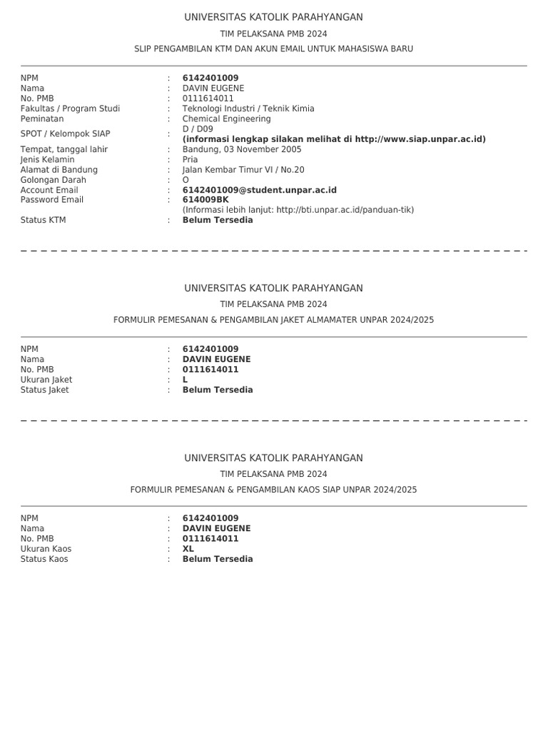 Tanda Bukti Daftar Ulang-0111614011 | PDF