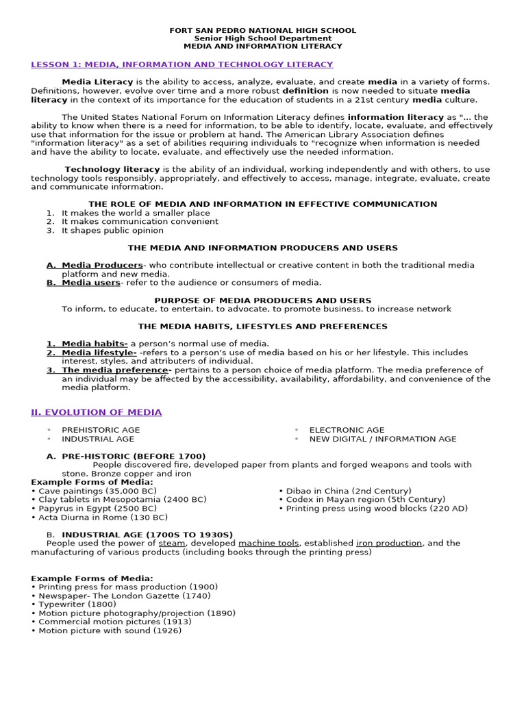 HANDOUT LESSON 1 3 MIL Edited | PDF | Information Literacy | Information