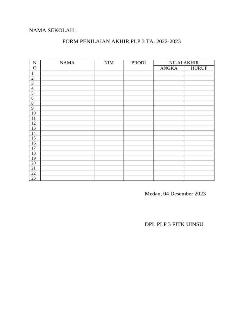 Form Penilaian Akhir PLP 3 2023 | PDF