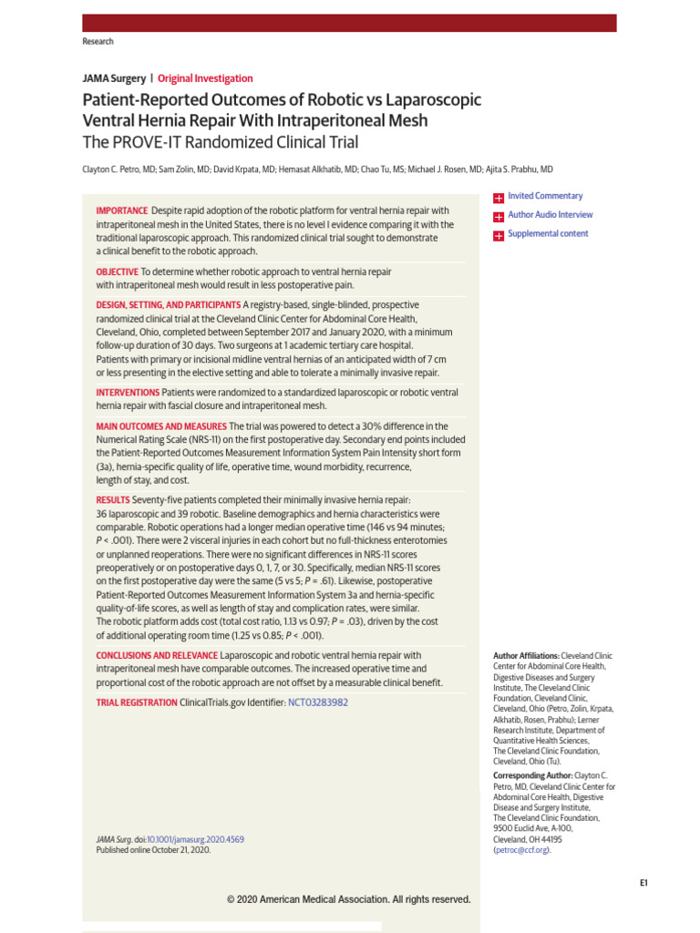 Lap Vs Robotic IPOM Plus | PDF