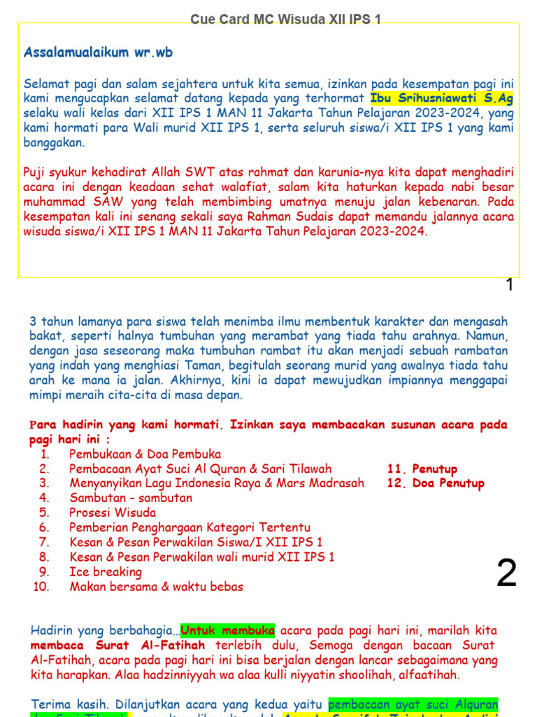 Isi Cue Card MC Wisuda | PDF