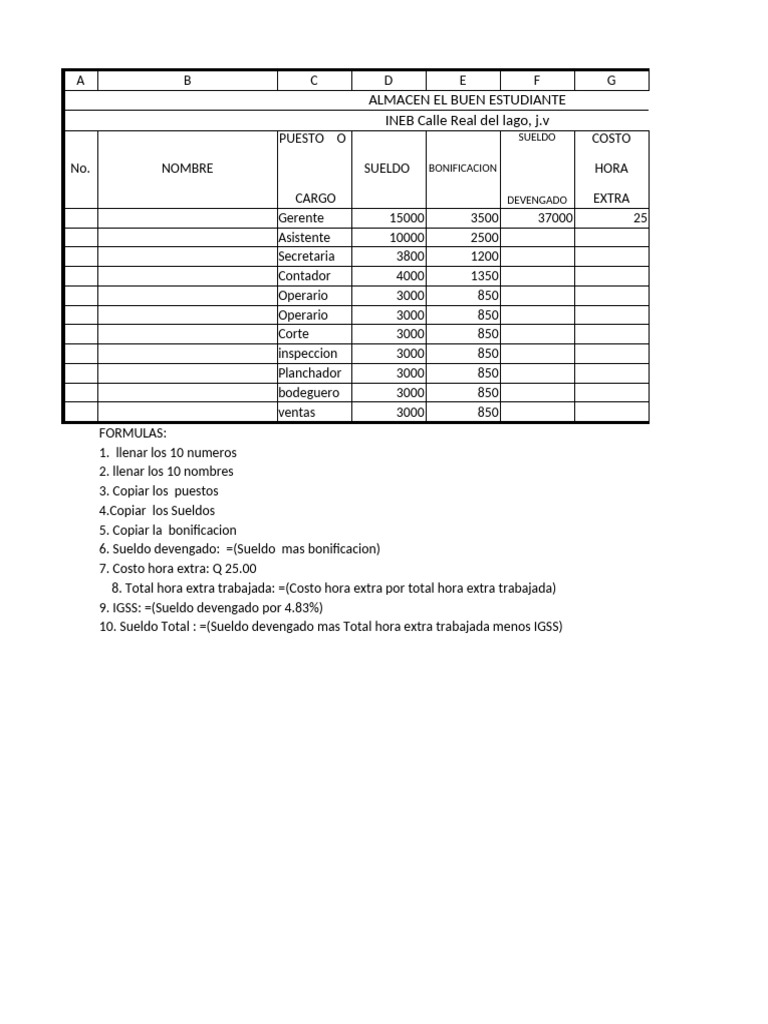 Ejercicio Formulas | PDF