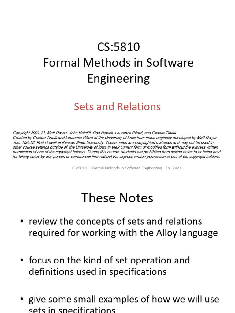 02-Sets-And-Relations (1) Formal Methods Software Engineering | PDF