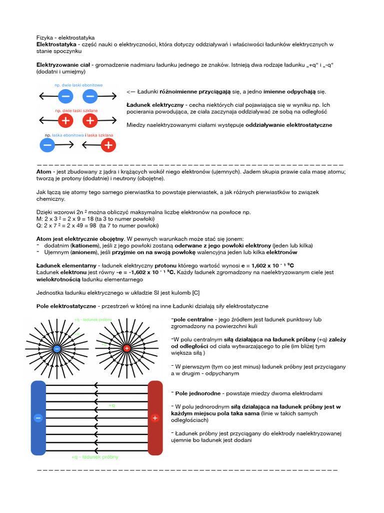 Fizyka Elektrostatyka | PDF