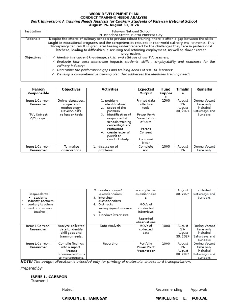 Work Plan TM2 | PDF