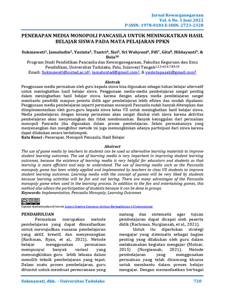 Penerapan Media Monopoli Pancasila Untuk Meningkatkan Hasil Belajar Siswa Pada Mata Pelajaran ...