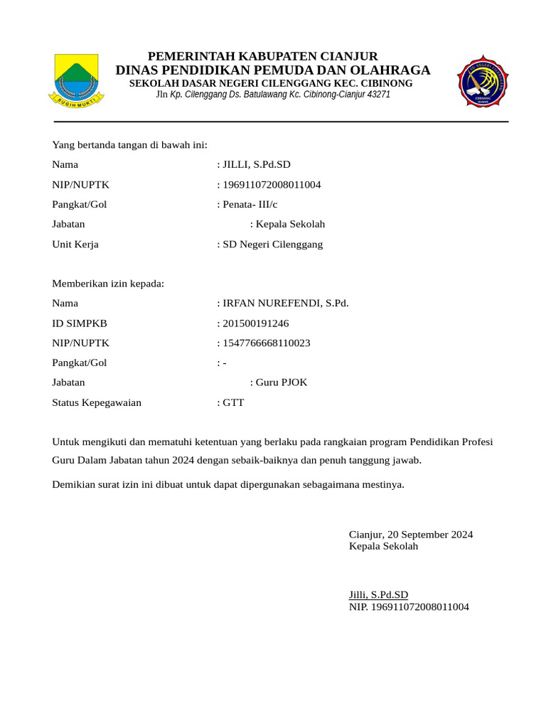 Surat Ijin Atasan | PDF