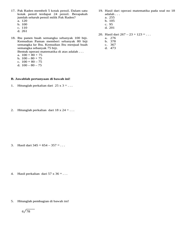 Soal UAS 1 MTK 2 Kls 6 | PDF