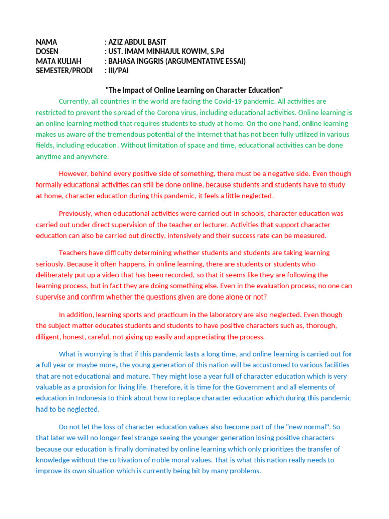 Argumentative Essai (Aziz Abdul Basit) Pai3 | PDF