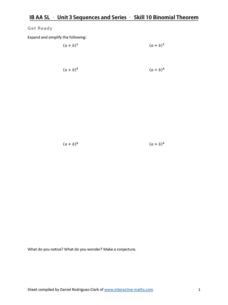 10 - Lesson Sheet - Binomial Theorem | PDF