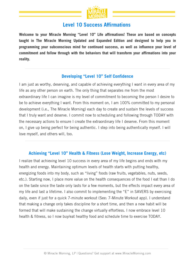 Level 10 Success Affirmations | PDF