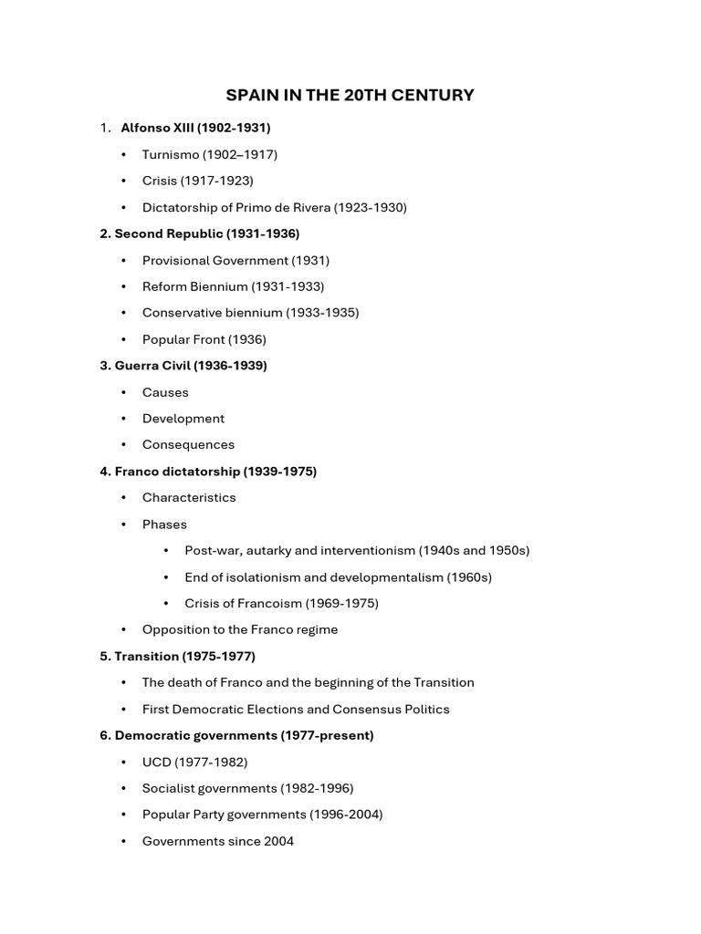 Spain in The 20th Century Text PDF | PDF