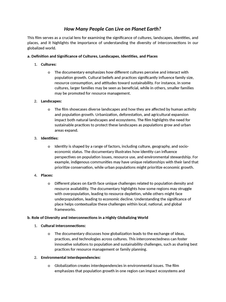 Earth's Population and Cultural Impact | PDF | Sustainability | Politics