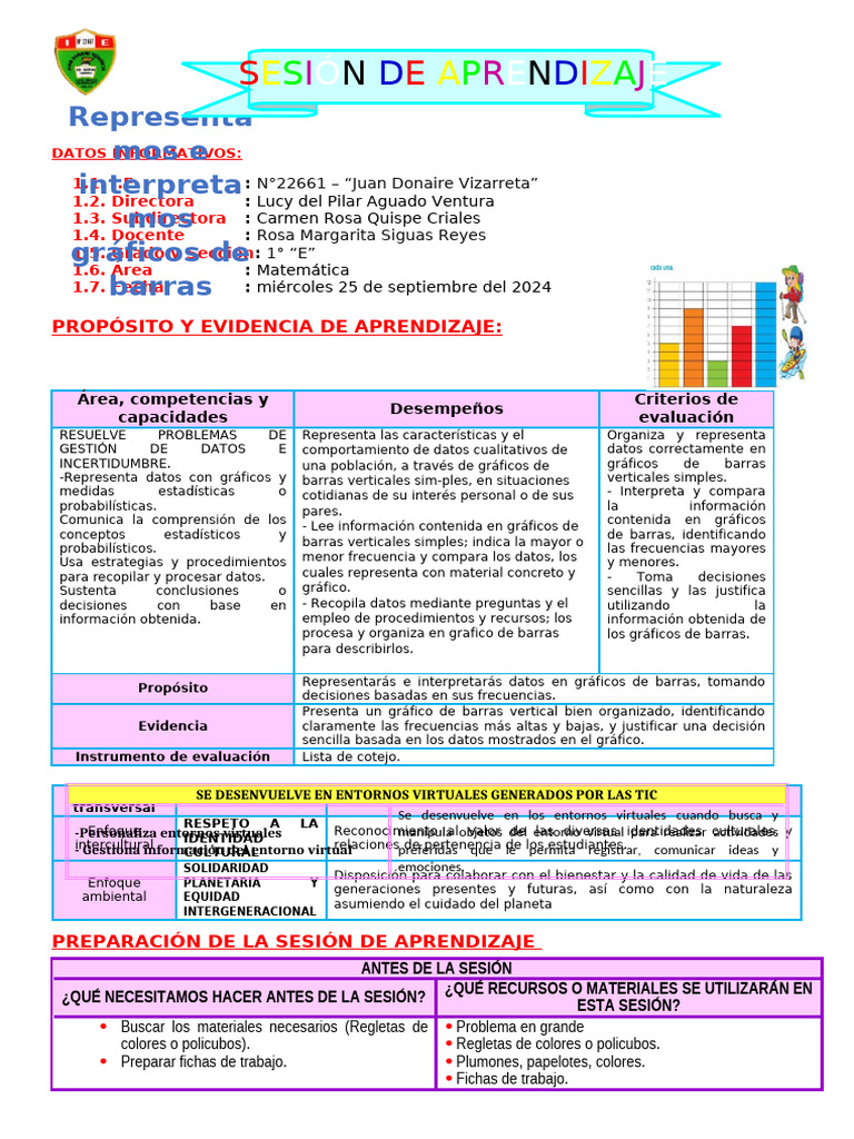Sesión Representamos e Interpretamos Graficos de Barras | PDF