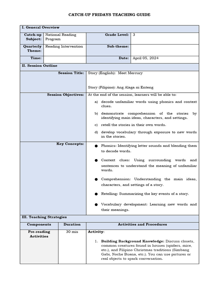 Teaching-Guide-Catchup Friday - G3 April 05 | PDF