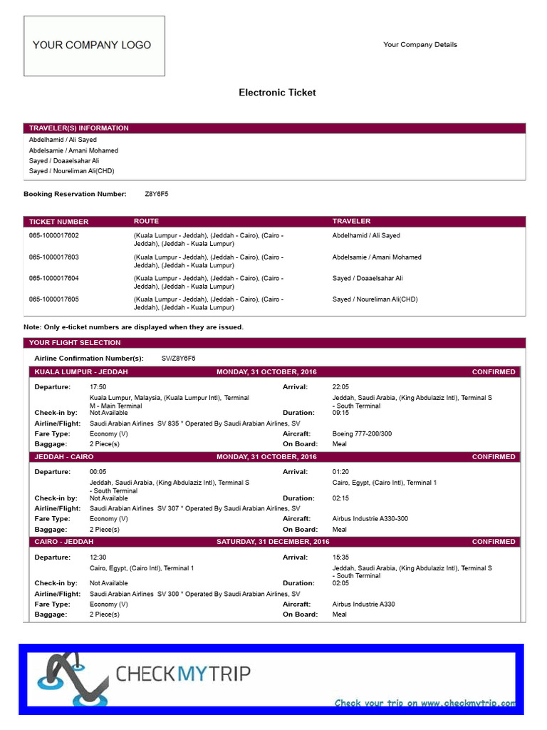 Electronic Ticket Traveler S Information | PDF