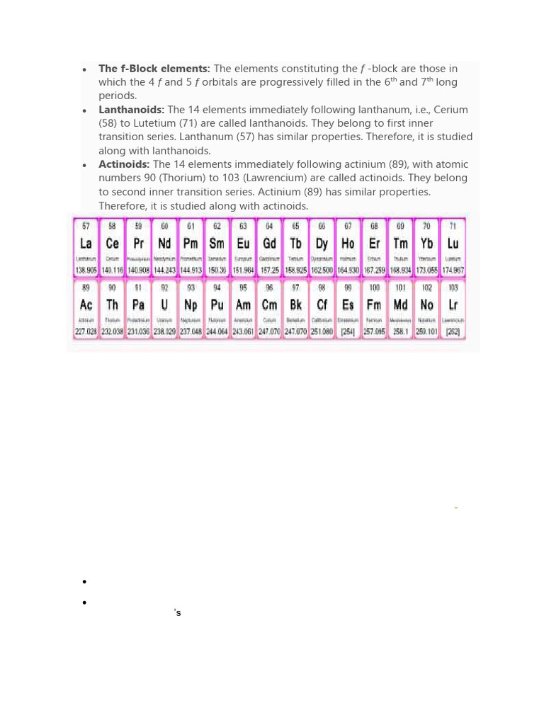 F Block Elements Class 12 | PDF