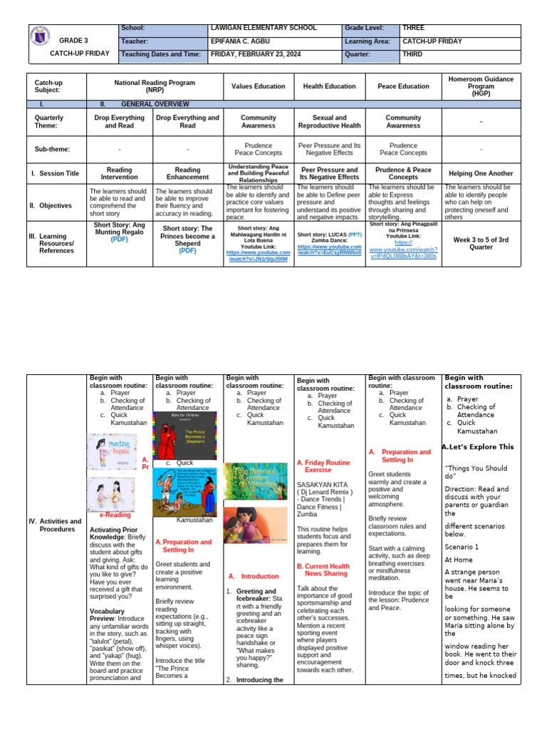 Week 4-Dll-Catch-Up-Friday-Grade-3 | PDF