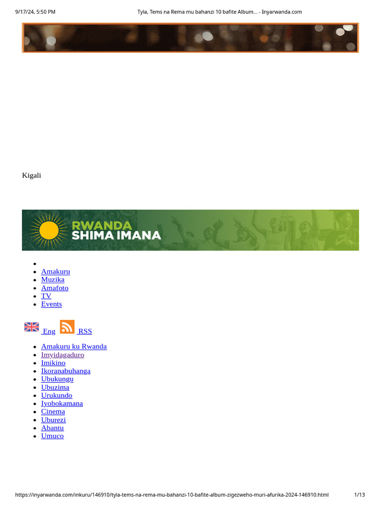 Tyla, Tems Na Rema Mu Bahanzi 10 Bafite Album... | PDF