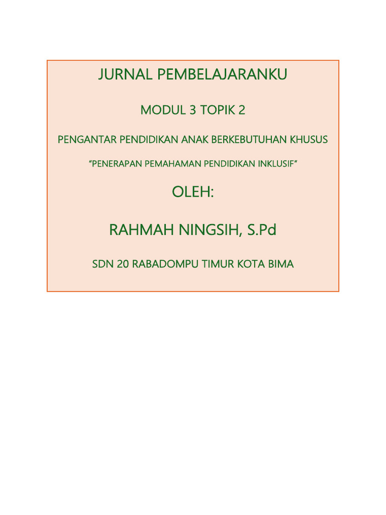 Jurnal Pembelajaran - Penerapan Pemahaman Pendidikan Inklusif | PDF