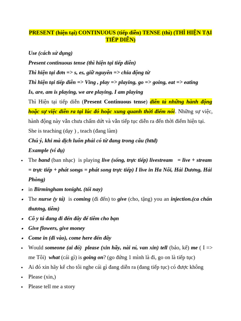 Present Continuous Tense | PDF