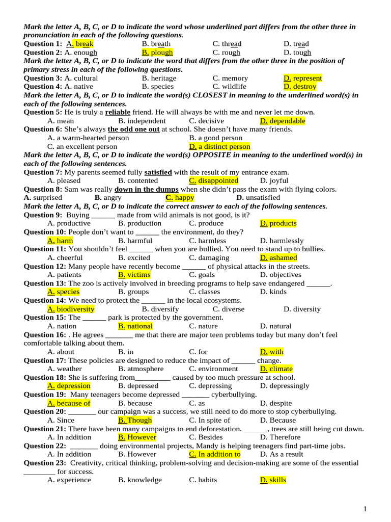 ĐỀ GỐC ANH 11-HK2 | PDF