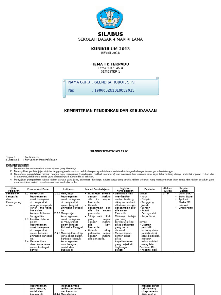 Silabus Kelas 4 Tema 5 | PDF
