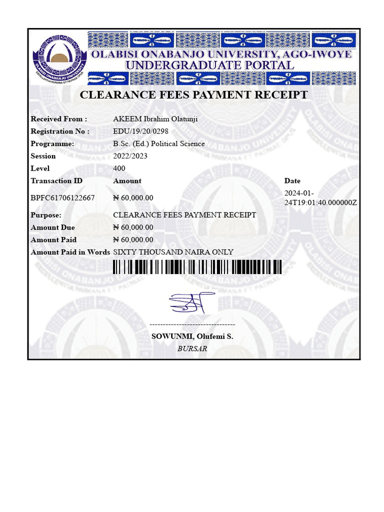 Clearance Fees Payment Receipt-1 | PDF