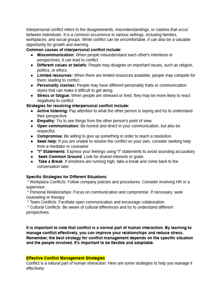 Interpersonal Conflict | PDF