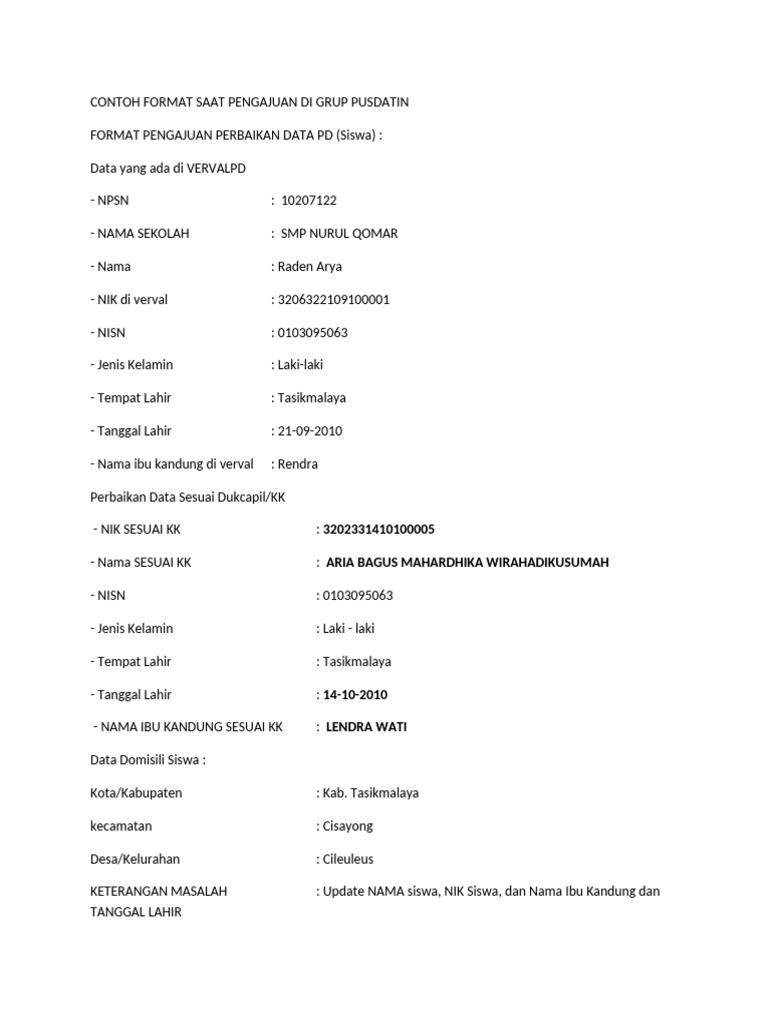 Contoh Format Saat Pengajuan Di Grup Pusdatin | PDF