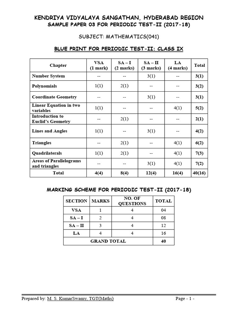 Maths Class Ix Periodic Test II Sample Paper 03 | PDF