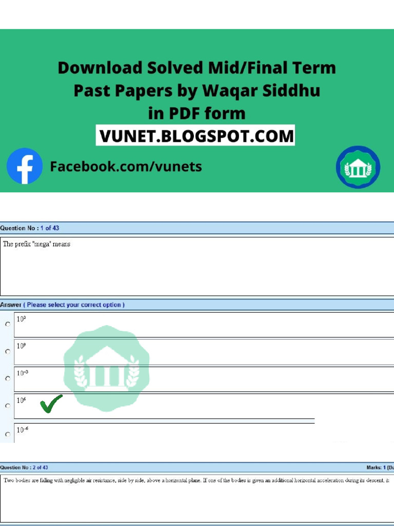 PHy101 Final Term Past Papers by Waqar Siddhu File | PDF