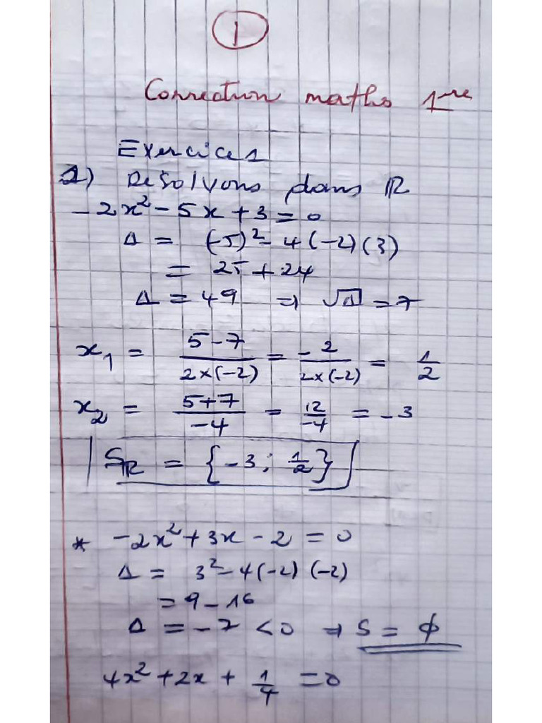 Math. 1ere. Corrigé - Aout | PDF