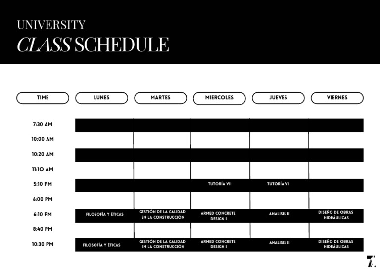 Black and Beige University Class Schedule | PDF