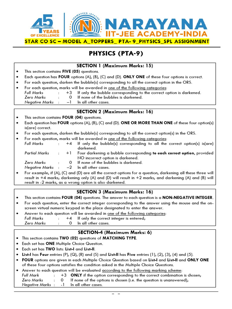 Star Co SC - Model A - Toppers - Pta - 9 - Physics - SPL Assignment | PDF