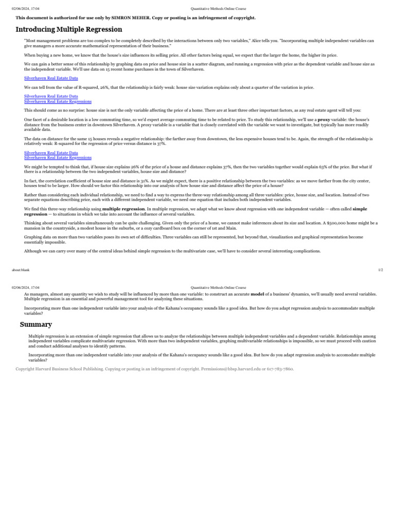 Multiple Regression Intro | PDF