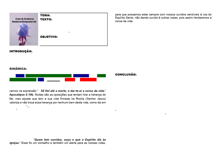 Dinâmica Da Pergunta 4 Culto de Senhoras 25-09-2024 | PDF