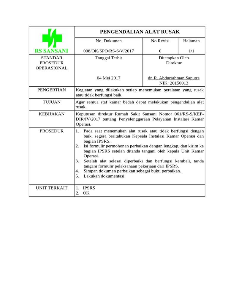 Spo Pengendalian Alat Rusak | PDF