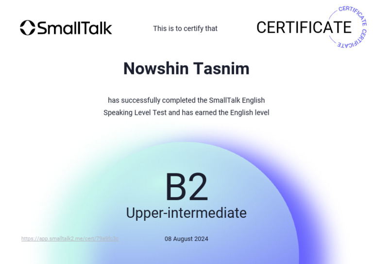 Nowshin Tasnim: Certificate | PDF