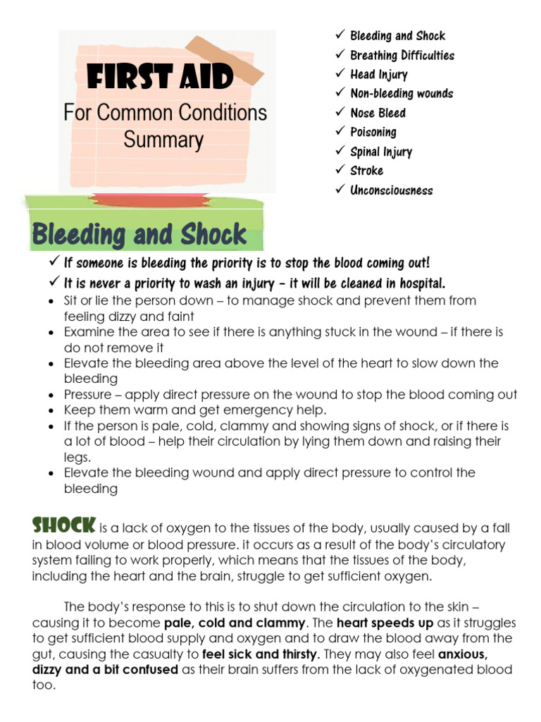 FIRST AID For Common Conditions Summary | PDF